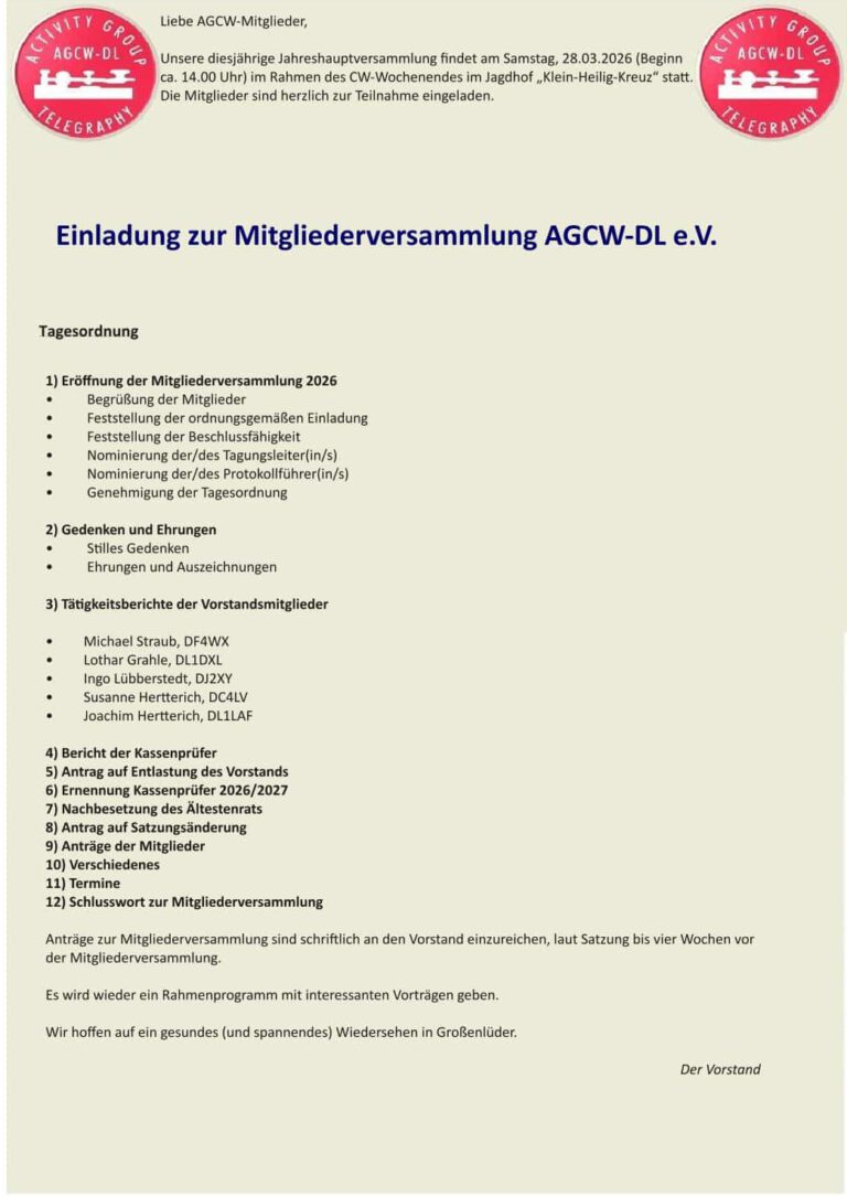 Einladung zur Mitgliederversammlung 2026 – AGCW